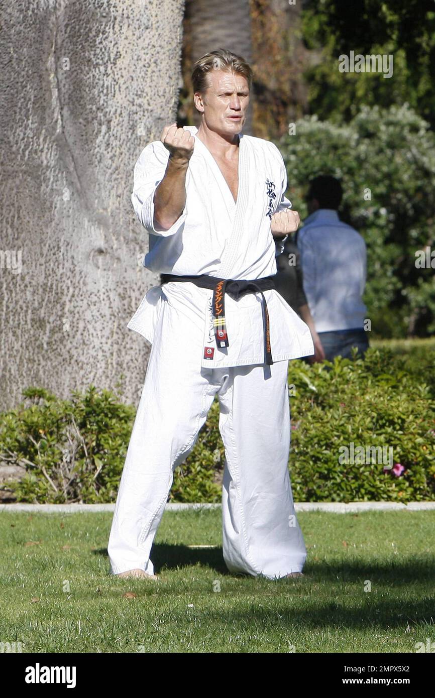 Swedish actor and action star Dolph Lundgren practices his karate in ...