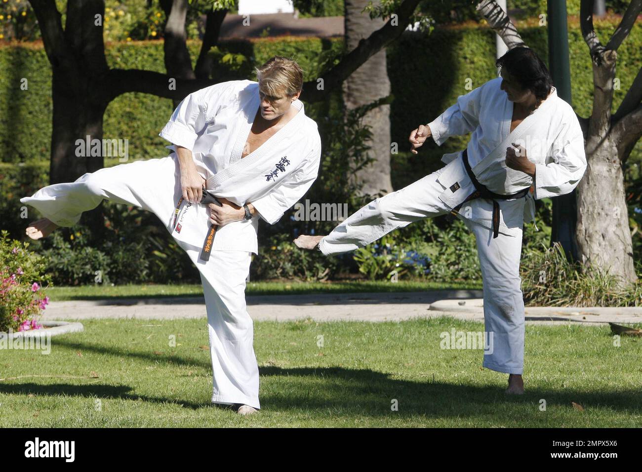 Swedish actor and action star Dolph Lundgren practices his karate in ...
