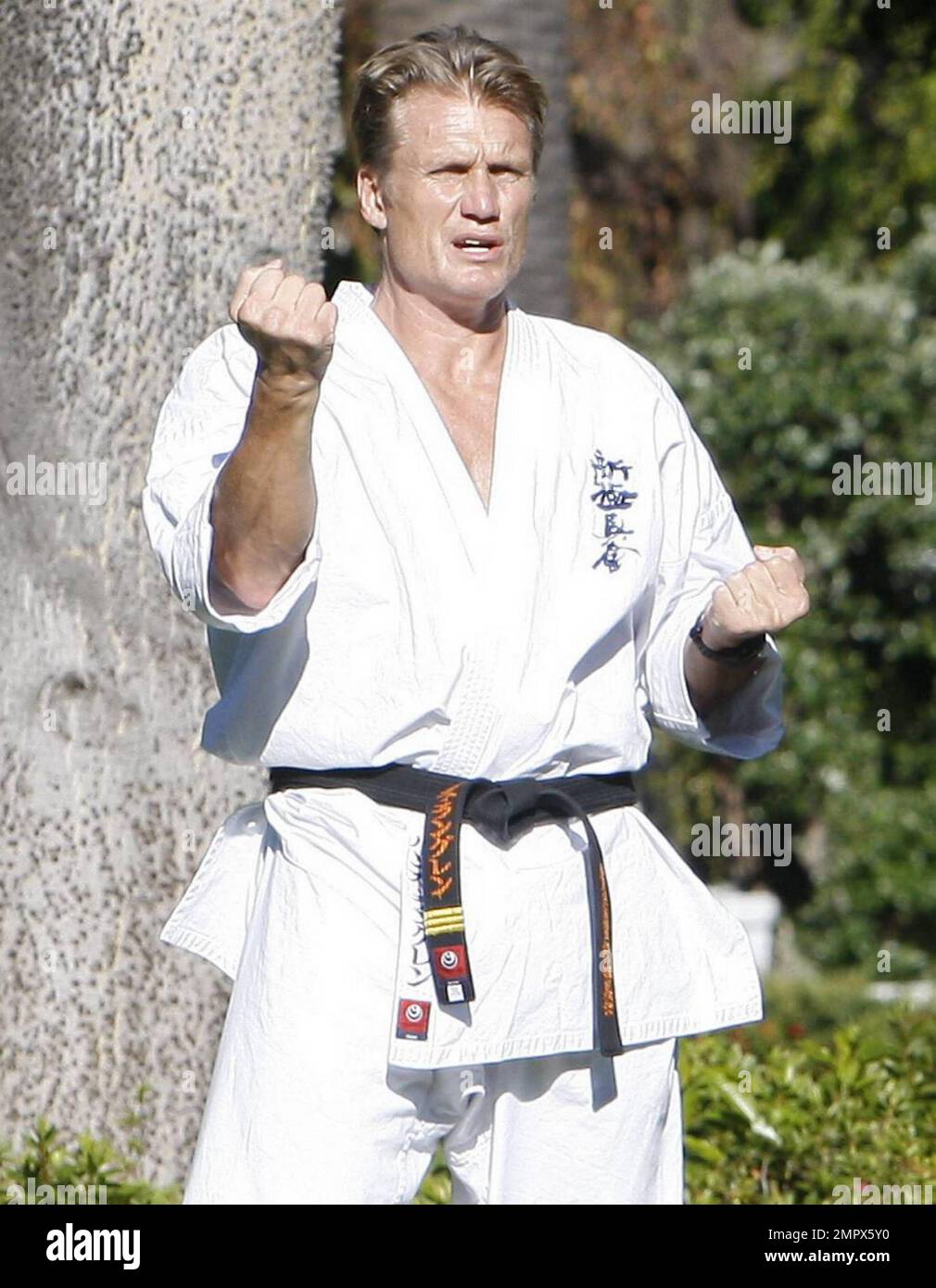 Swedish actor and action star Dolph Lundgren practices his karate in ...