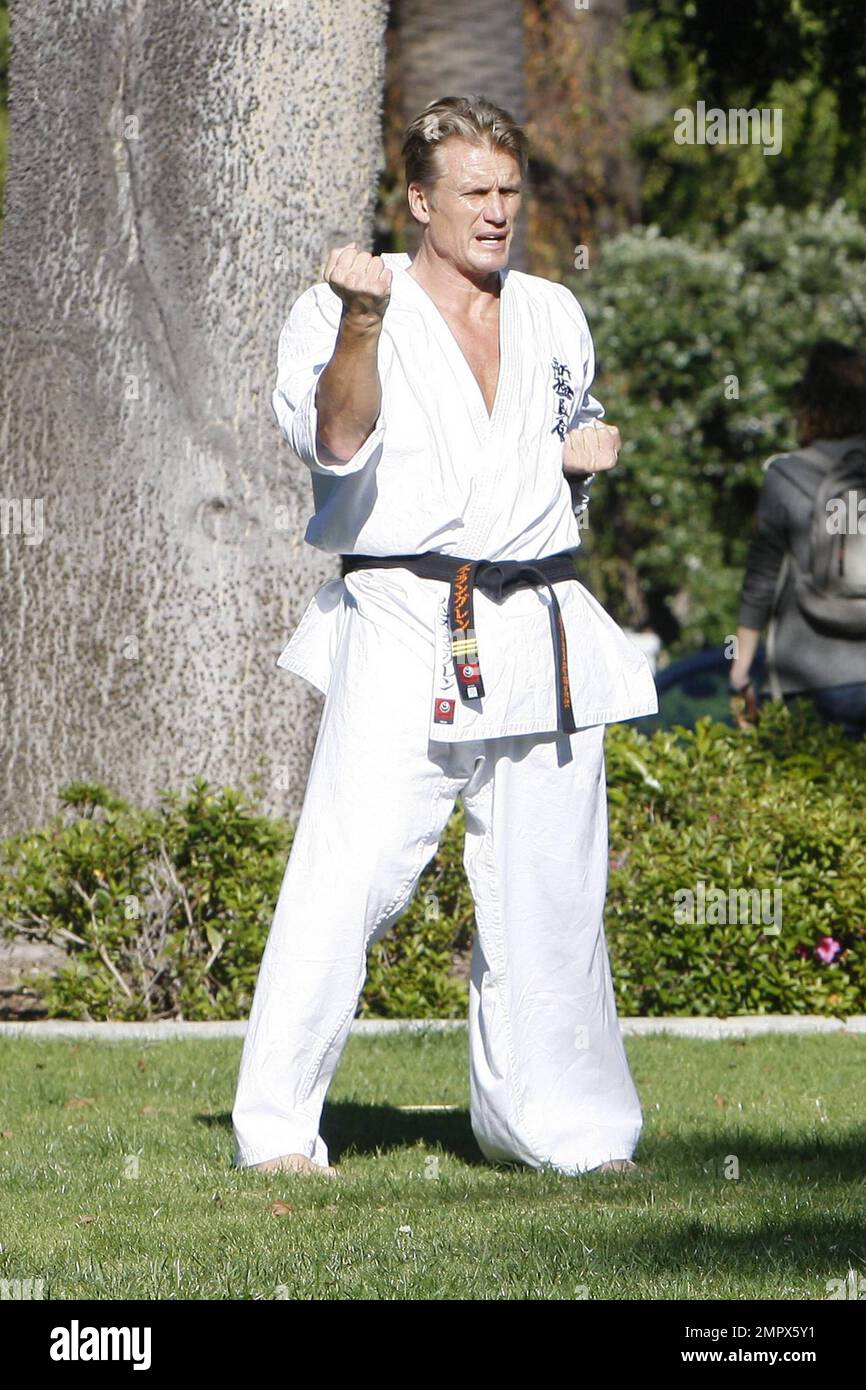 Swedish actor and action star Dolph Lundgren practices his karate in ...