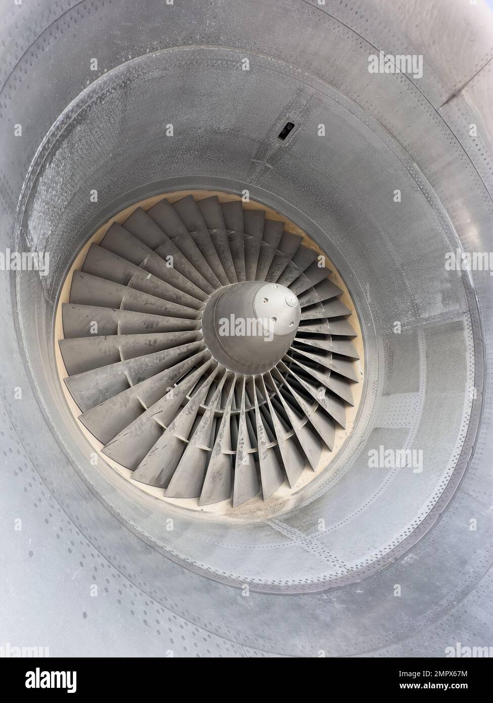 A vertical shot of the inside of an airplane engine Stock Photo - Alamy