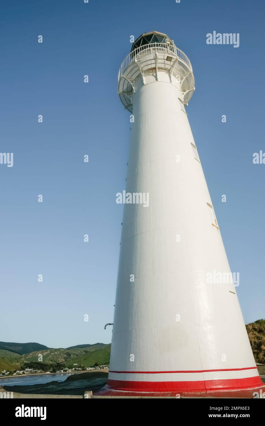 Castle Point Lighthouse and coastline on Wairarapa coast in New Zealand ...