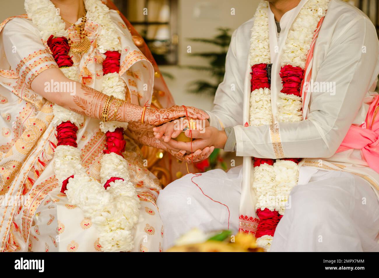 The Bride and Groom at the Indian Wedding with Garlands Stock Photo - Alamy
