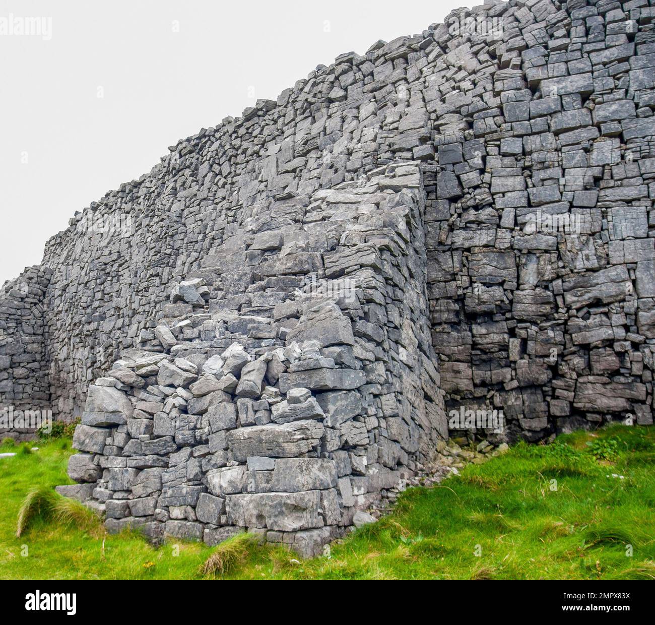 Sone buttress to inner enclosure of ancient Ireland hill fort of dry ...