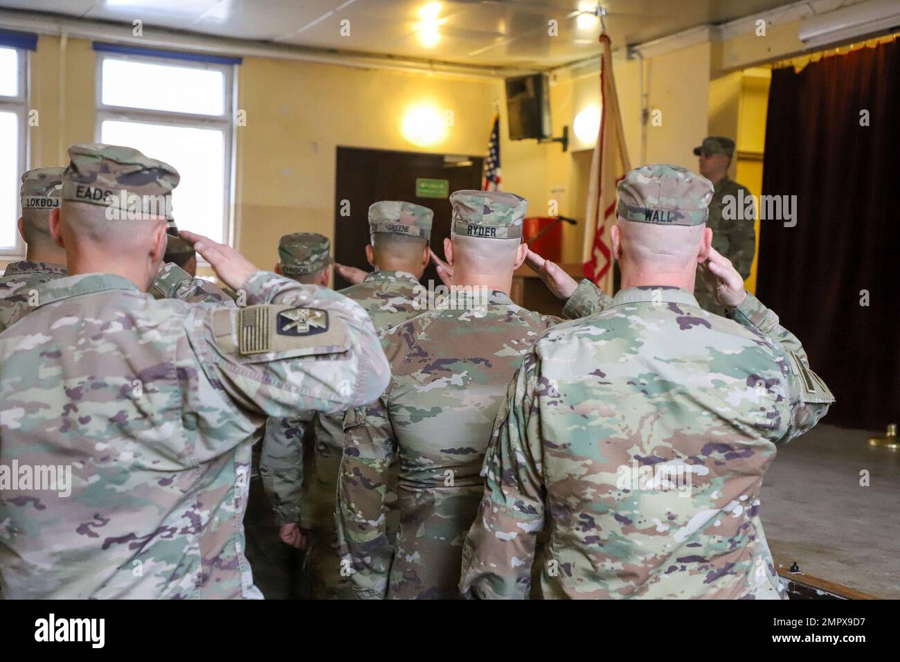 On Nov. 22, 2022 in Powidz Poland, Soldiers salute the American flag as ...