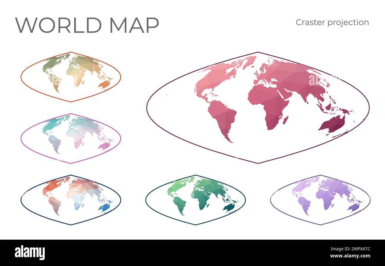 Low Poly World Map Set Craster Parabolic Projection Collection Of The World Maps In Geometric