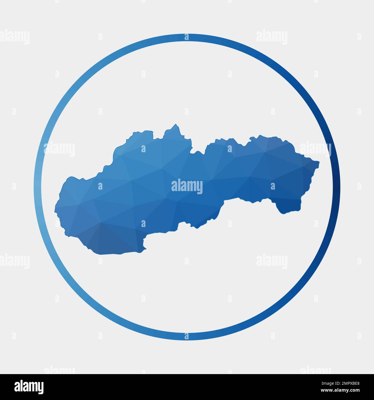 Slovakia icon. Polygonal map of the country in gradient ring. Round low ...