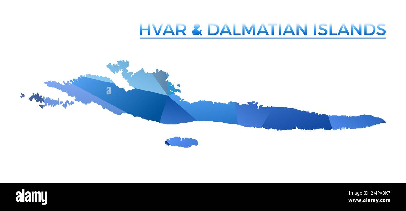 Vector polygonal Hvar & Dalmatian Islands map. Vibrant geometric island ...