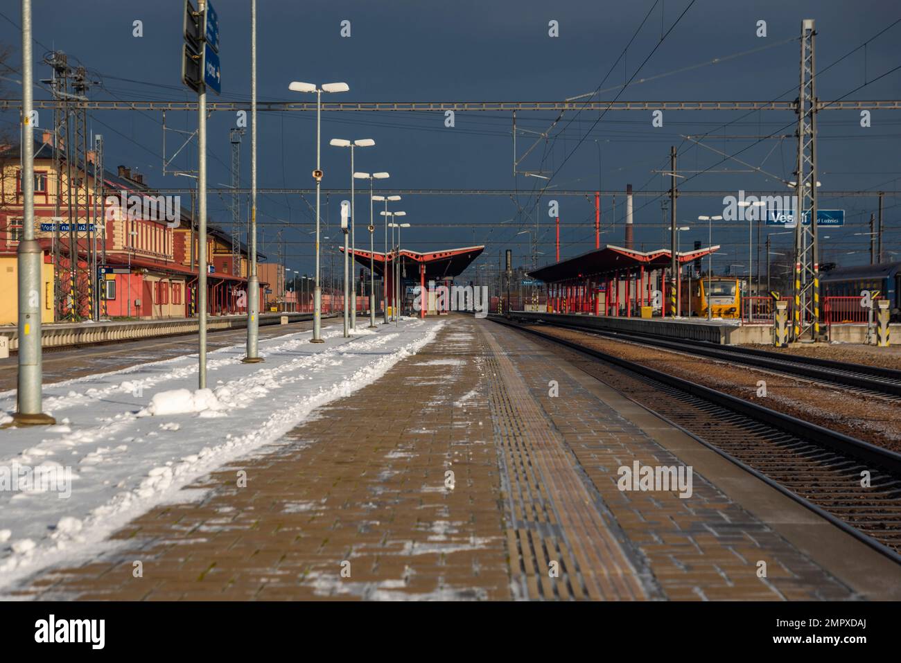 Passenger station building in frosty fresh sunny morning in station ...