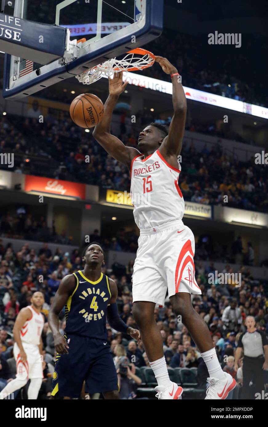 Houston Rockets' Clint Capela (15) dunks during the first half of an ...