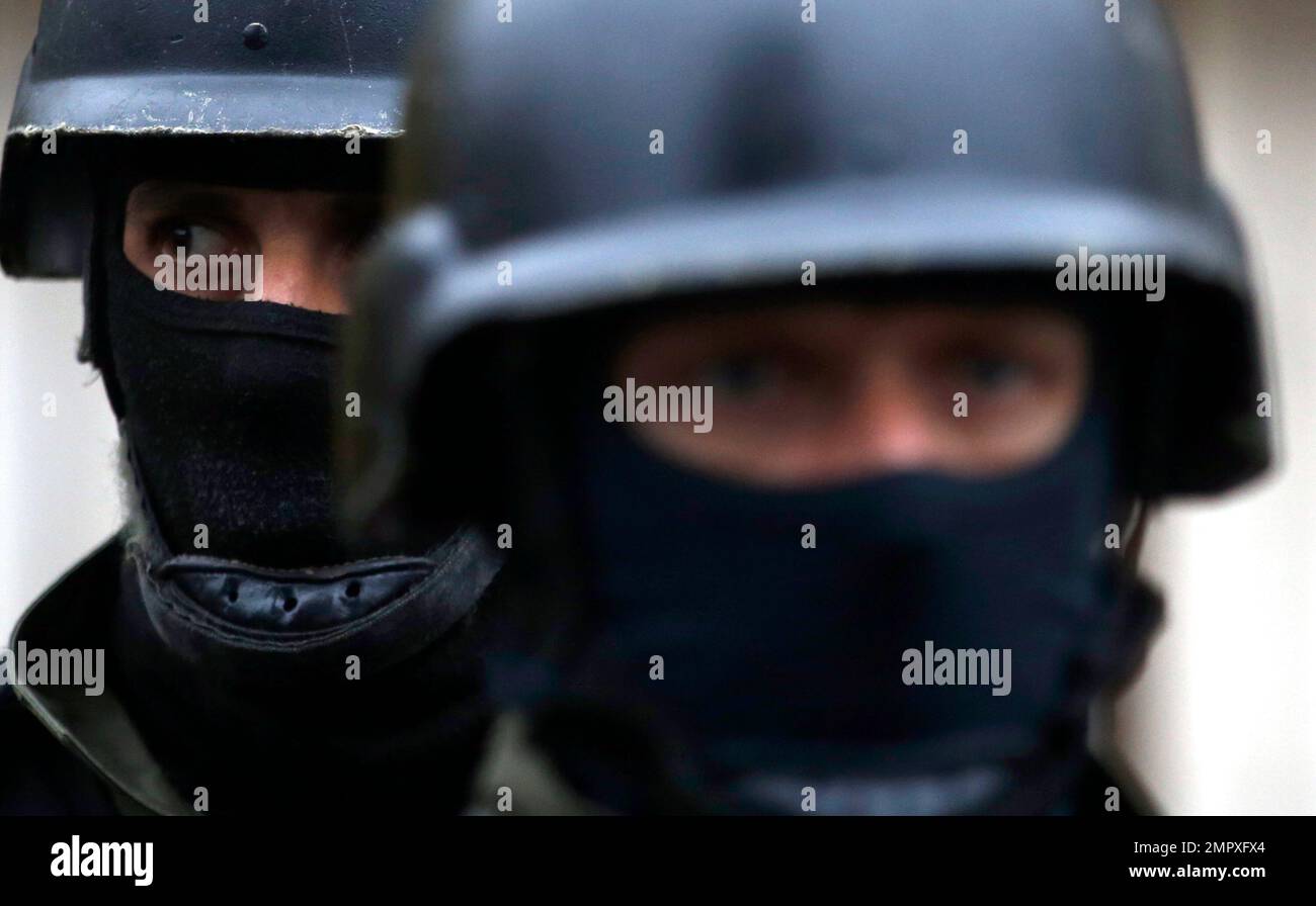Serbian special police officers stand guard during an anti-terrorist ...