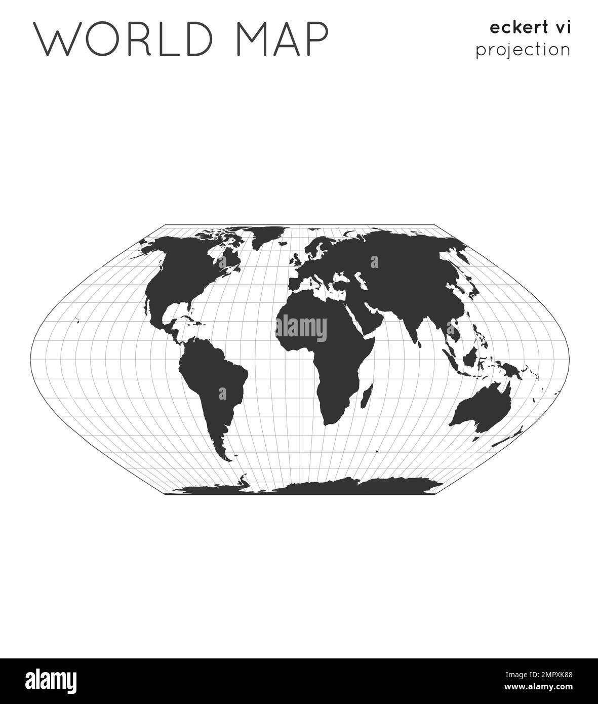 World Map Globe In Eckert Vi Projection With Graticule Lines Style Modern Vector Illustration
