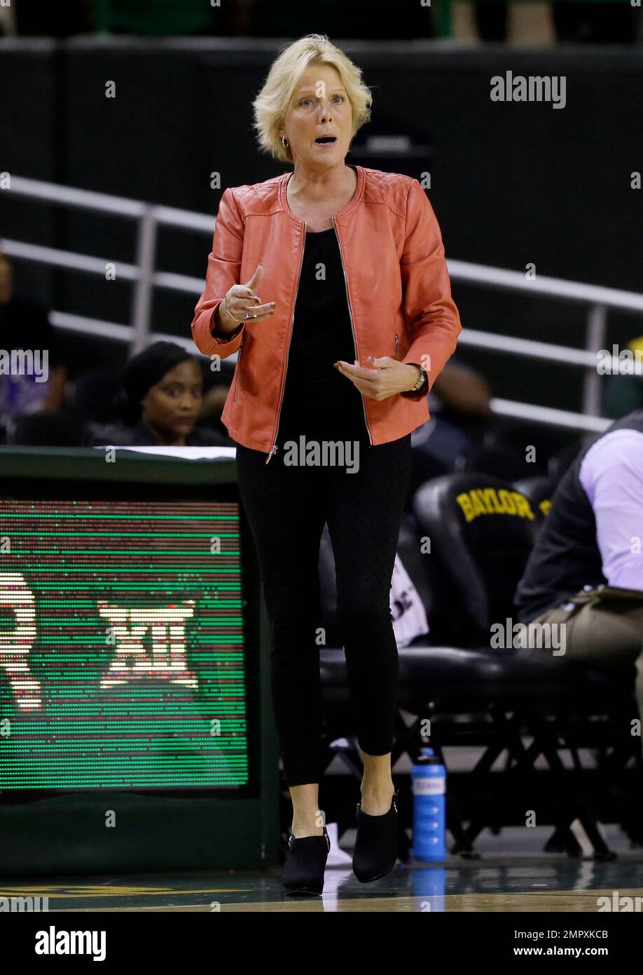 Central Arkansas coach Sandra Rushing talks to her team from the bench ...