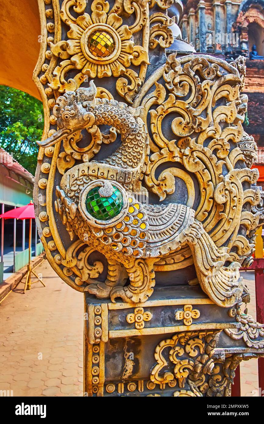 The beautiful stucco wall sculpture of Hamsa swan, decorated with ...