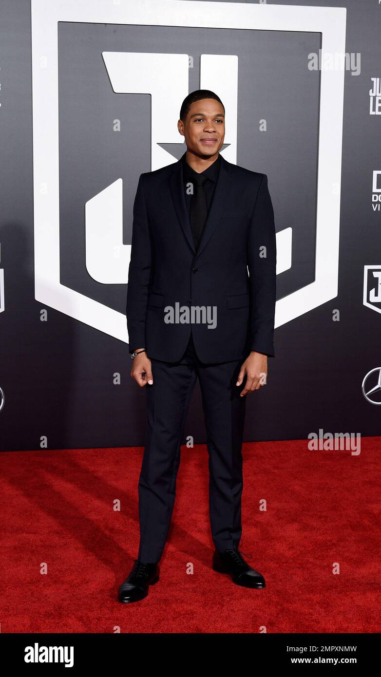 Ray Fisher, a cast member in "Justice League," poses at the premiere of ...