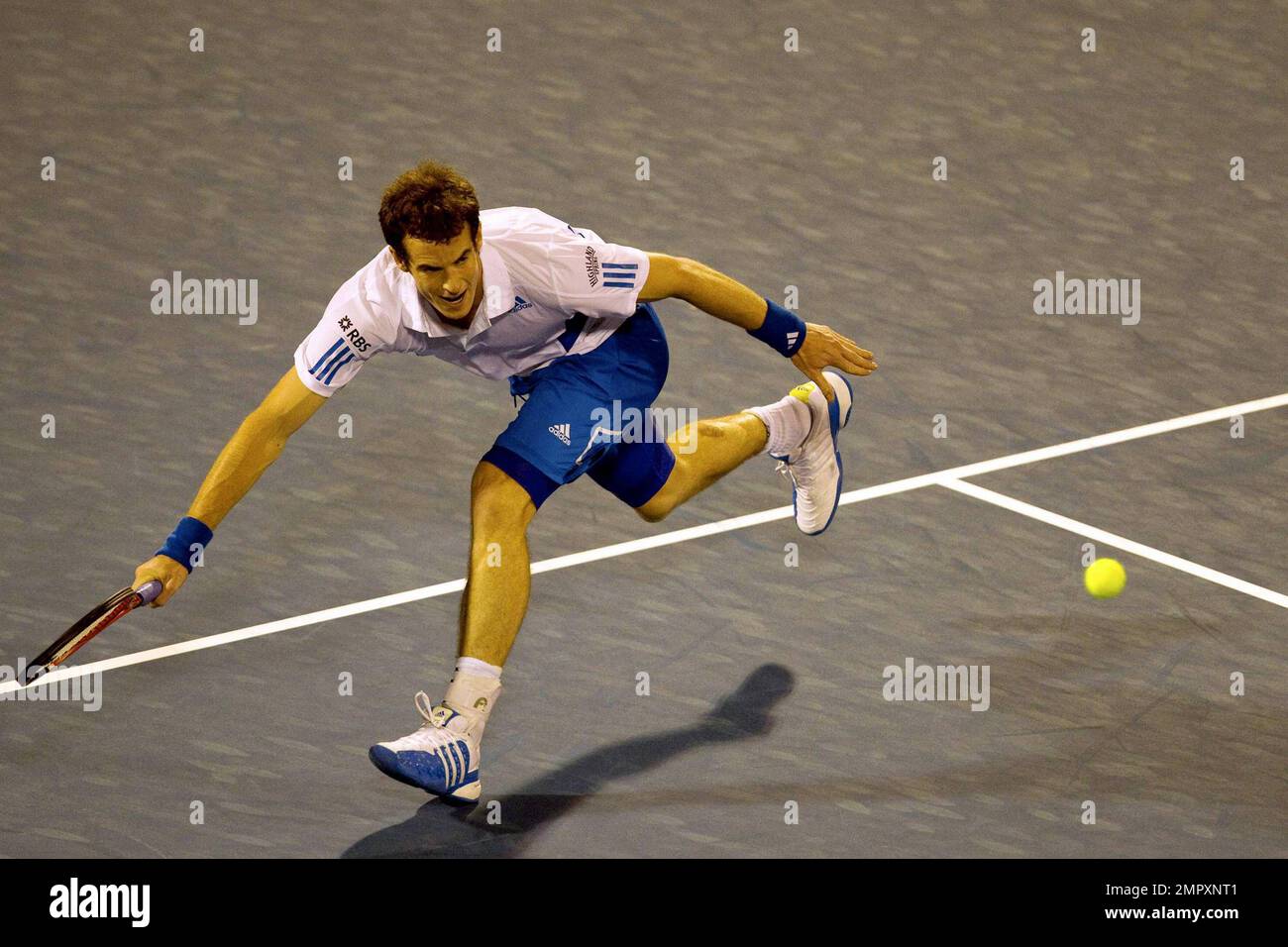 Andy Murray competes in the Men's Singles of the Barclays Dubai Tennis ...