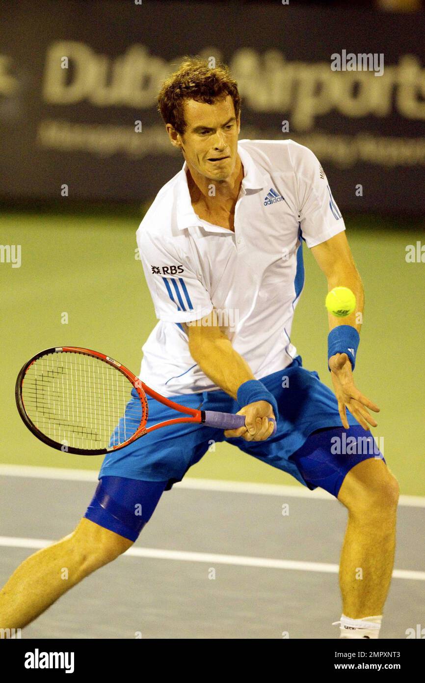 Andy Murray competes in the Men's Singles of the Barclays Dubai Tennis ...