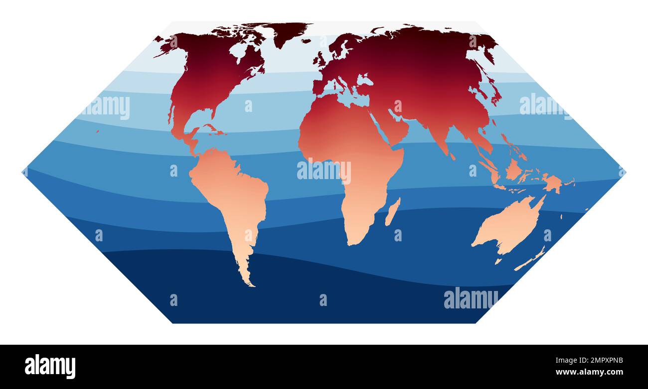 World Map Vector. Eckert II projection. World in red-orange gradient on ...