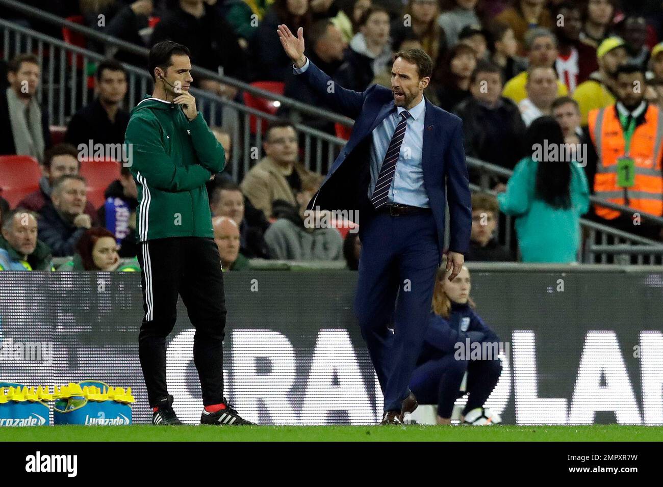 England manager Gareth Southgate protests during the international ...