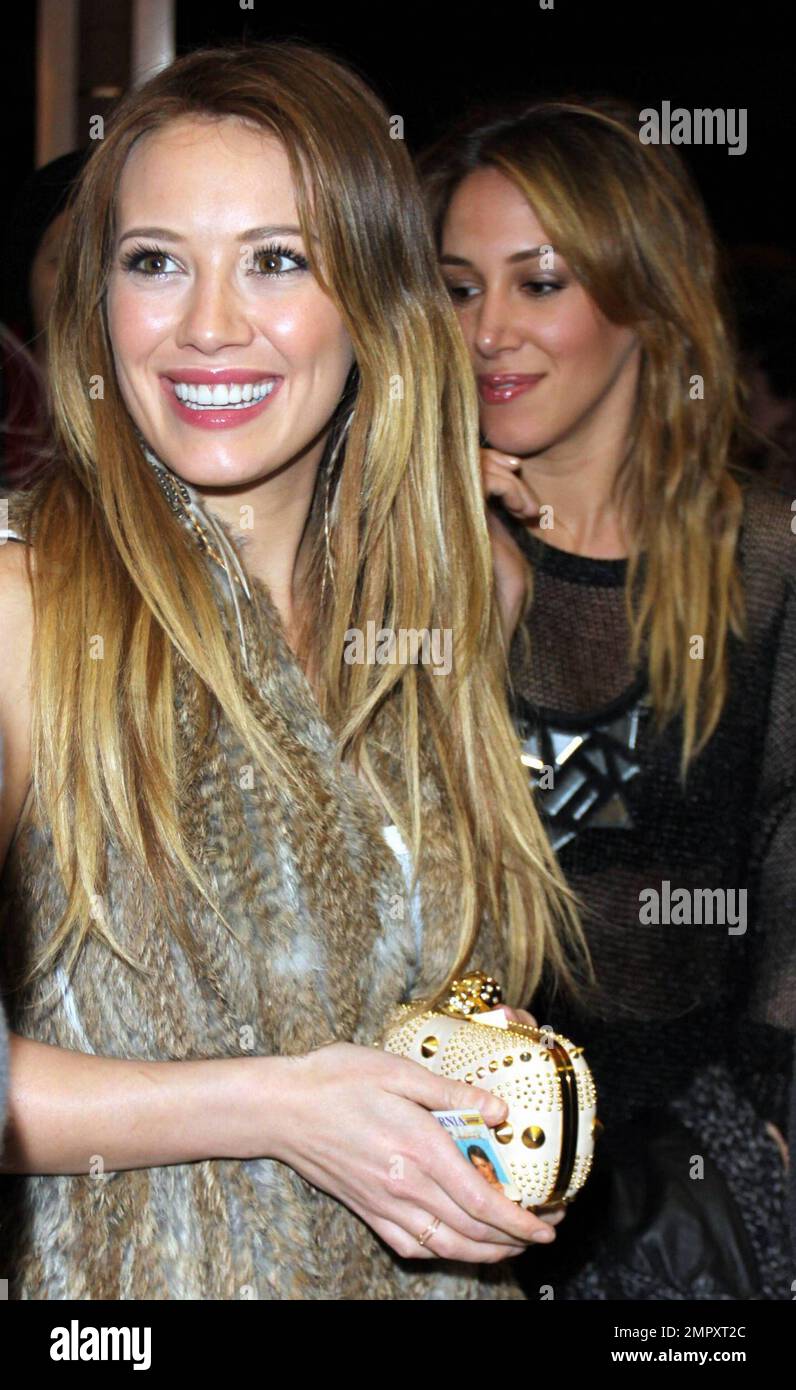 Hilary Duff and sister Haylie Duff arrive at the premiere of "Peach ...