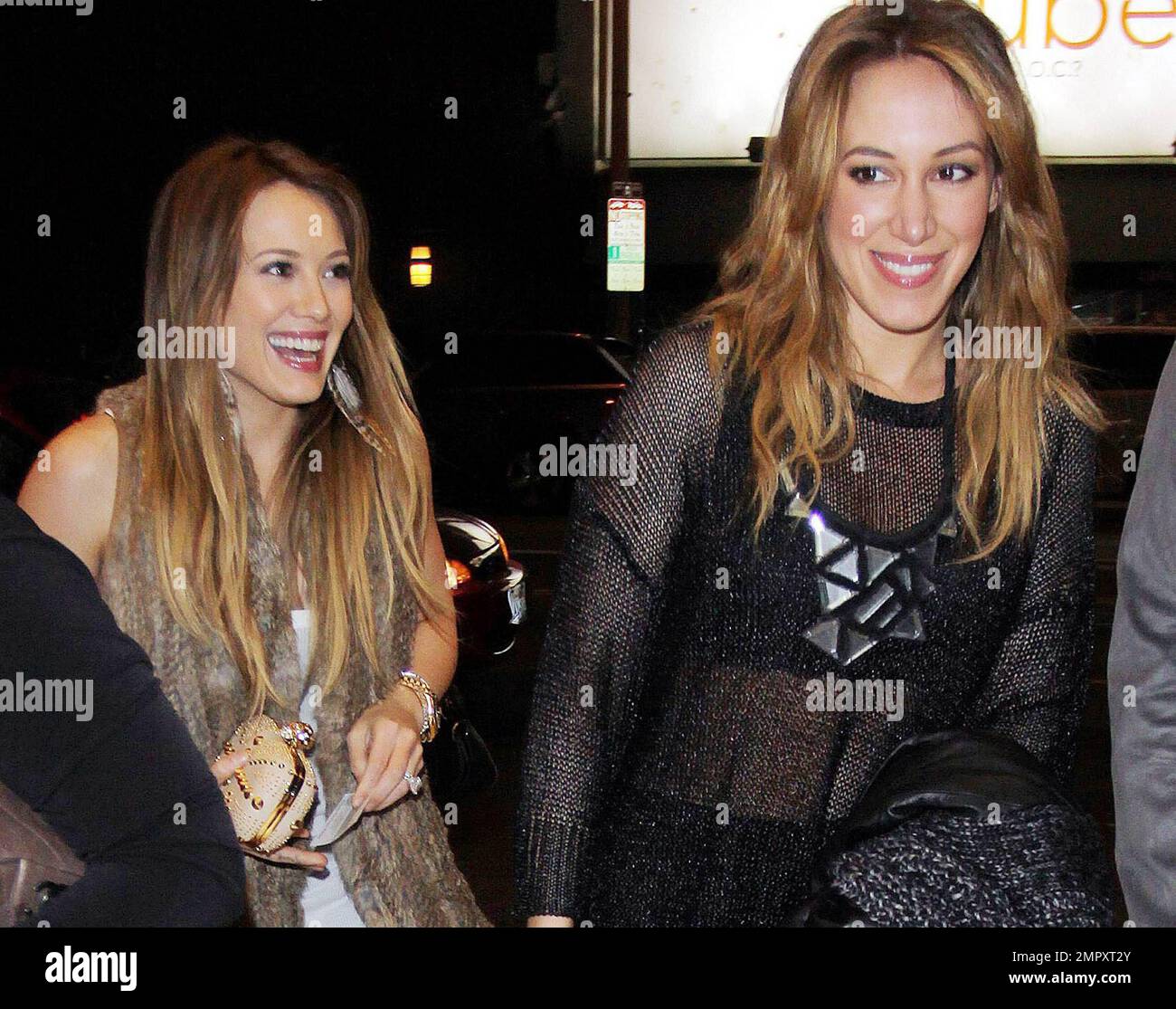 Hilary Duff and sister Haylie Duff arrive at the premiere of "Peach Plum Pear" held at Regent ...