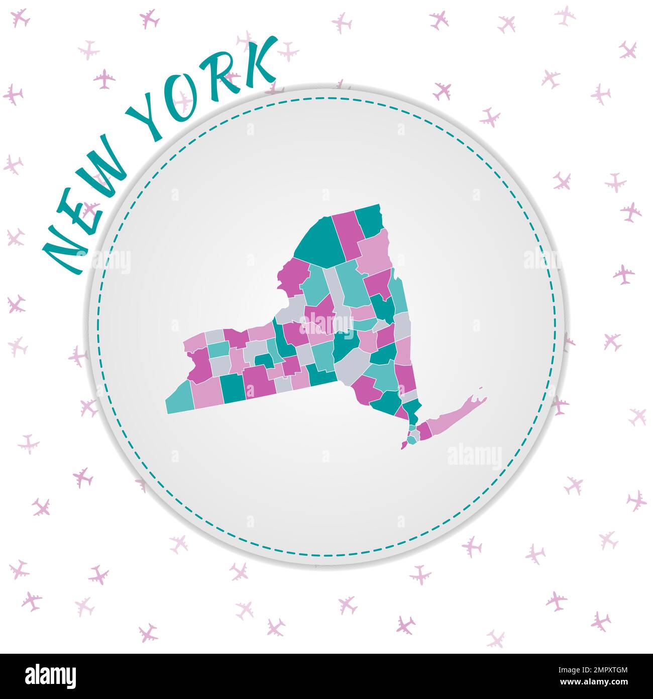 New York map design. Map of the US state with regions in emerald ...