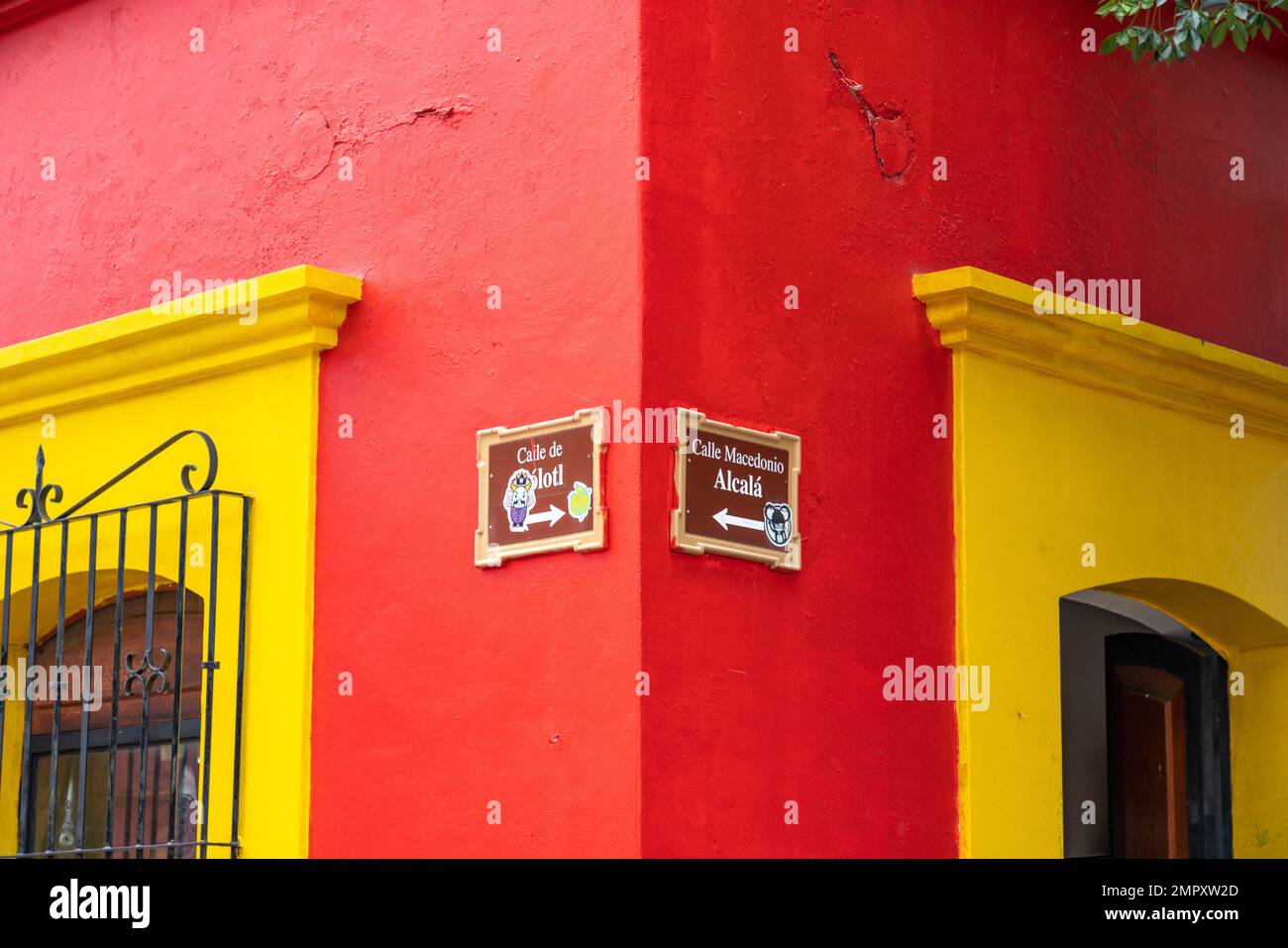 Street signs at the corner of Calle Xolotl and Calle Macedonio Alcala ...