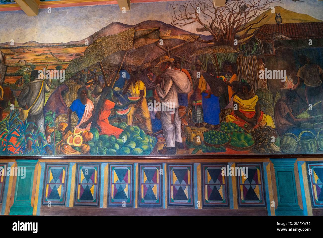 Murals of local rural life by artist Rodolfo Morales in the municipal ...