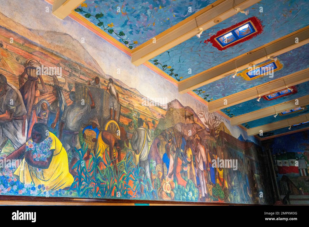 Murals of local rural life by artist Rodolfo Morales in the municipal ...