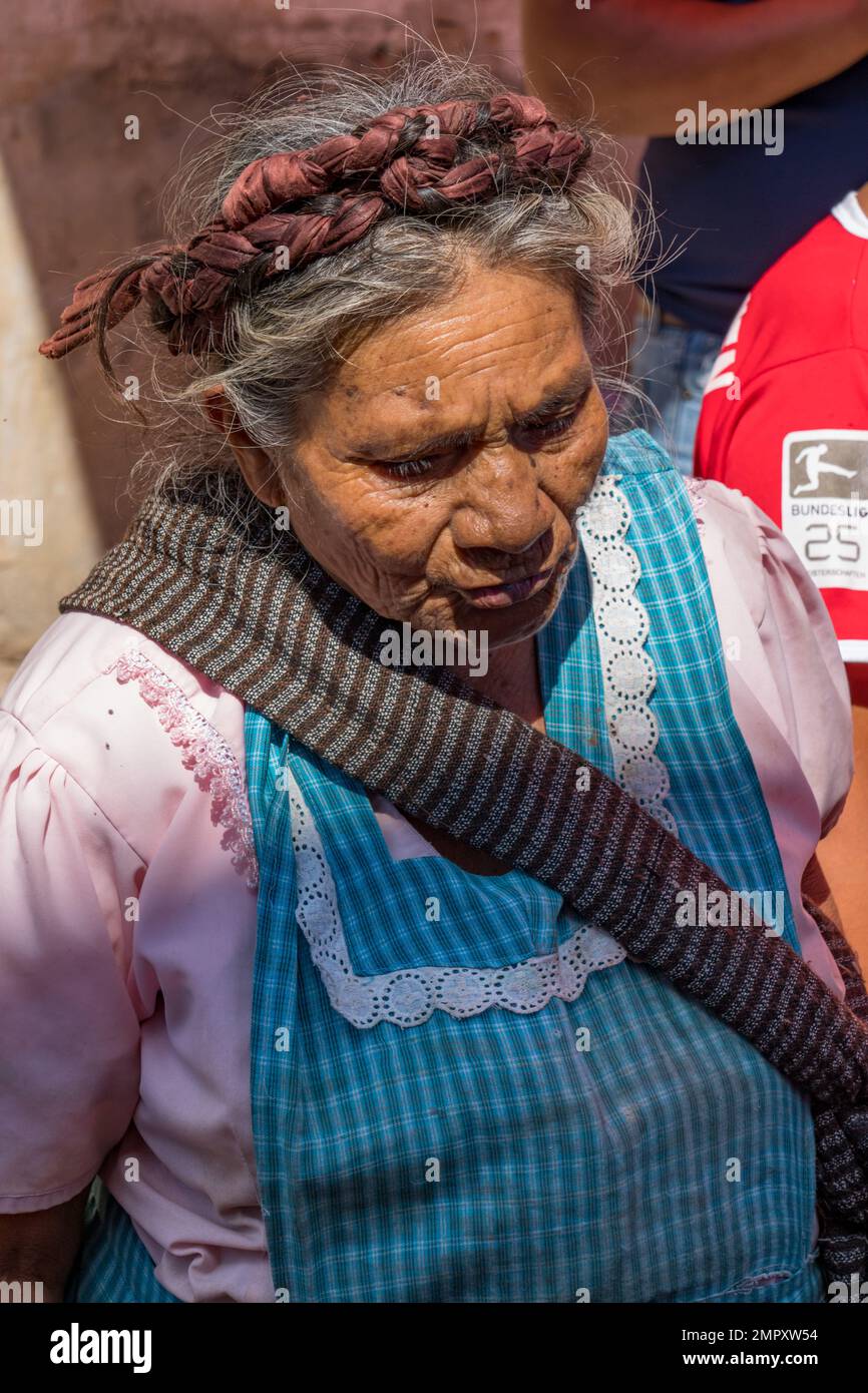 An indigenous Zapotec woman in traditional in the market in Ocotlan de ...