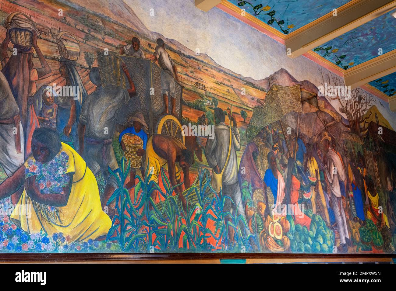 Murals of local rural life by artist Rodolfo Morales in the municipal ...