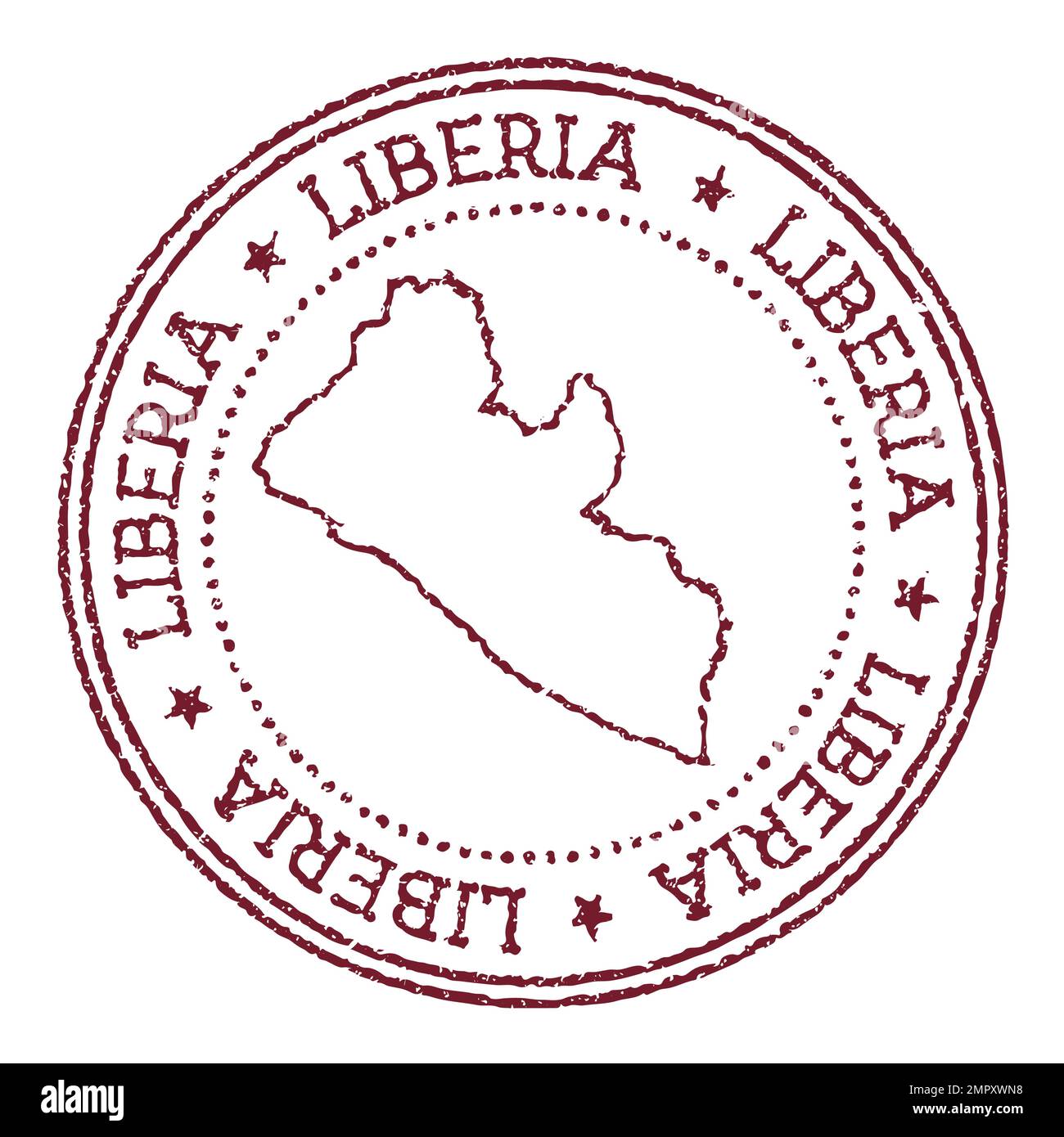 Liberia Round Rubber Stamp With Country Map Vintage Red Passport Stamp With Circular Text And