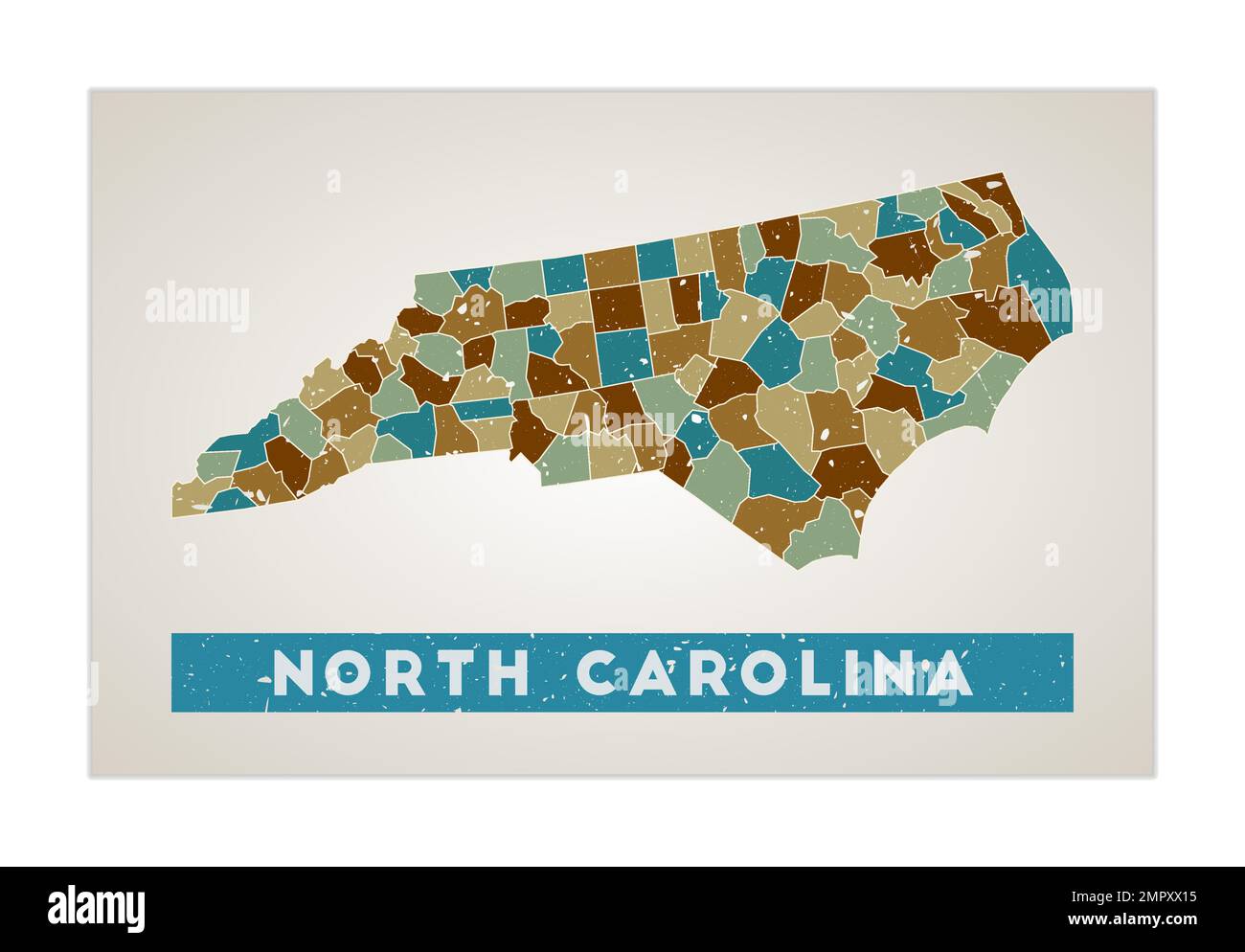 North Carolina map. US state poster with regions. Old grunge texture ...
