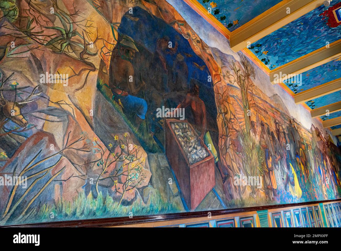 Murals of local rural life by artist Rodolfo Morales in the municipal ...