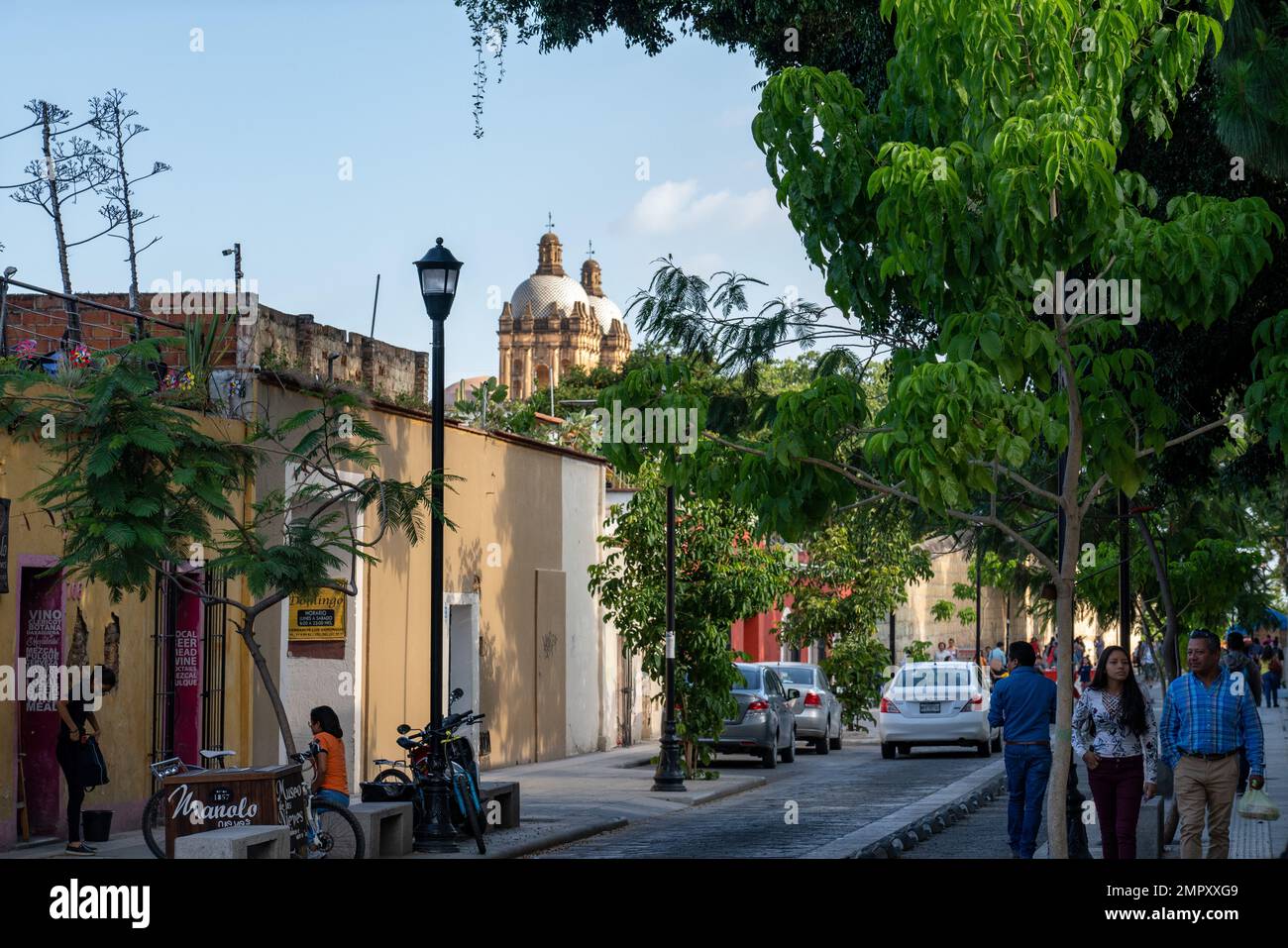 Street scene in the Xochimilco district of the historic city of Oaxaca ...