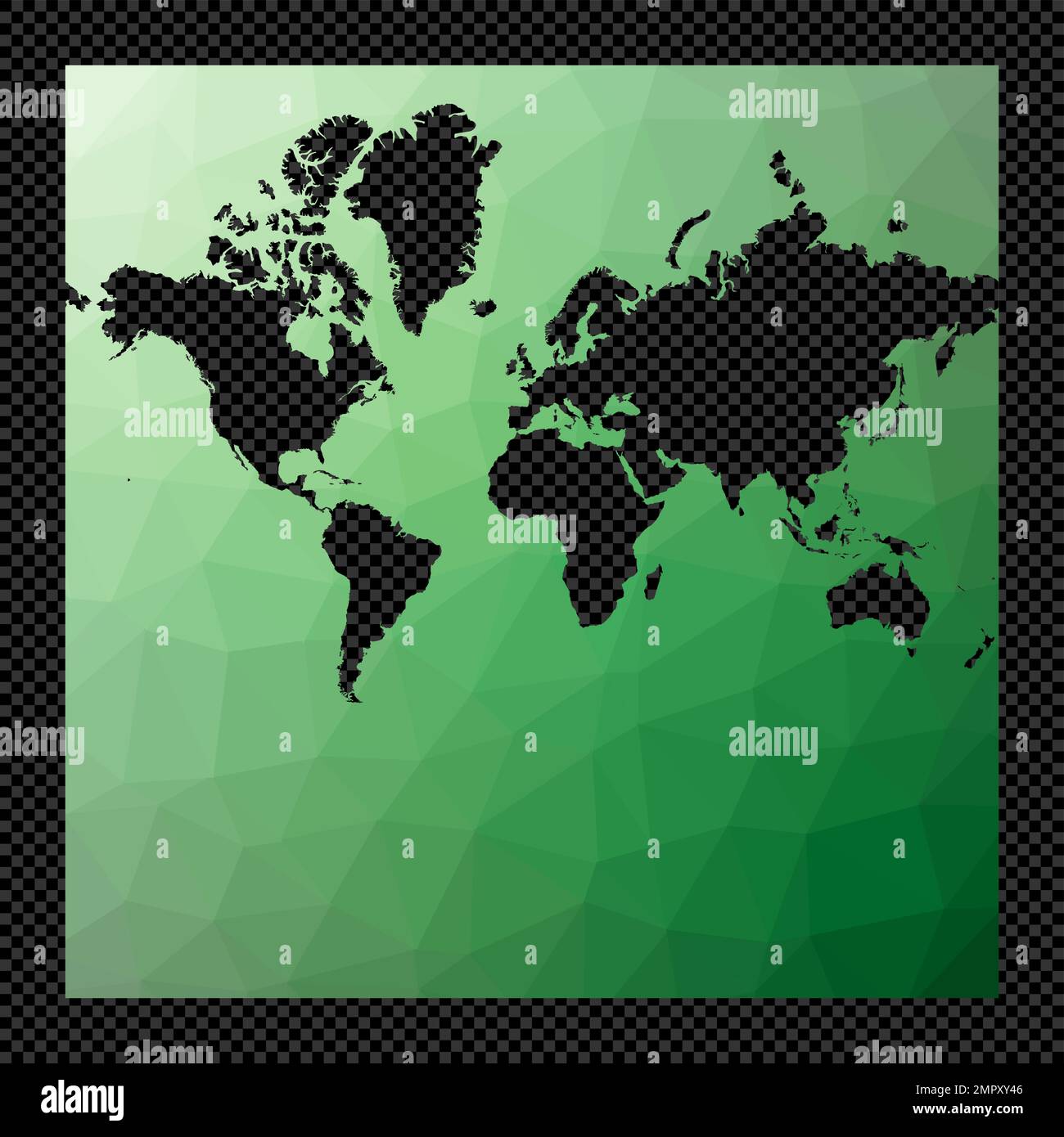 Polygonal map of the world on transparent background. Mercator ...