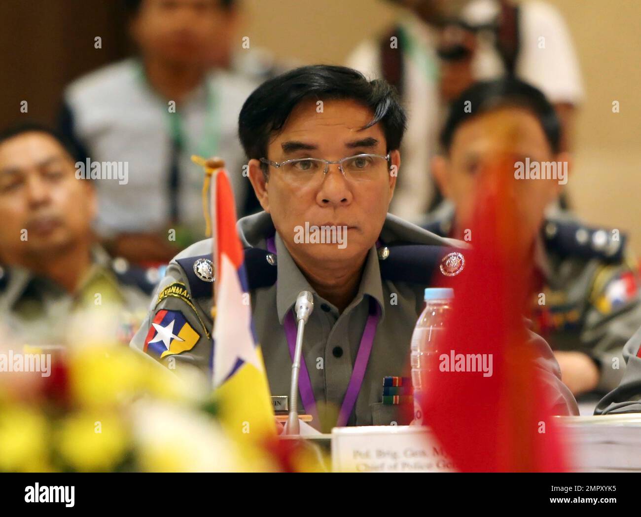 Myanmar Police Force Brig. Gen. Myo Swe Win attends a central level ...