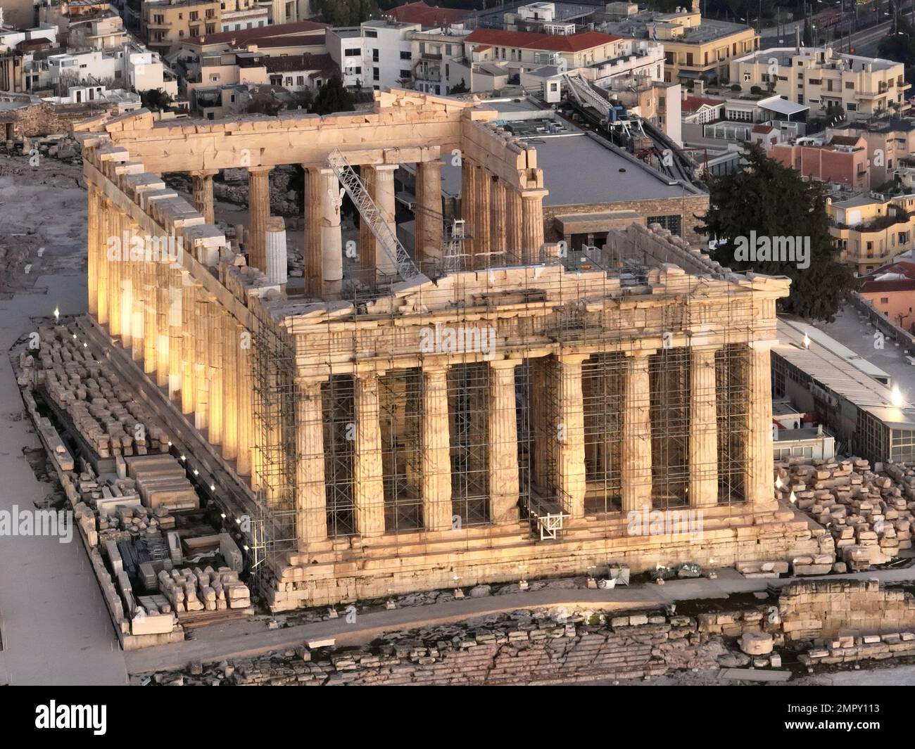 An aerial shot of the Parthenon temple in Athens, Greece Stock Photo - Alamy
