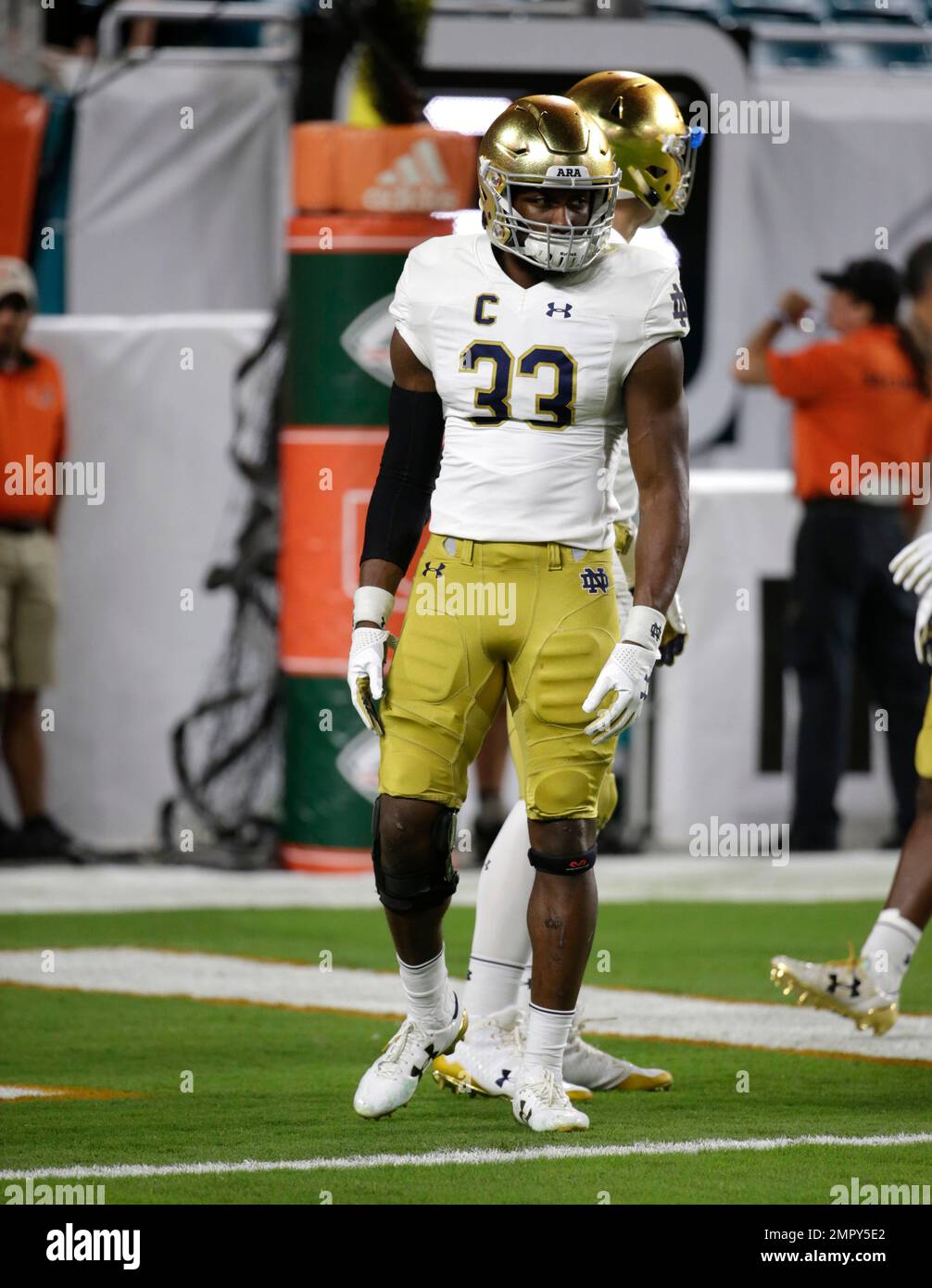Notre Dame running back Josh Adams stands on the field before an NCAA ...