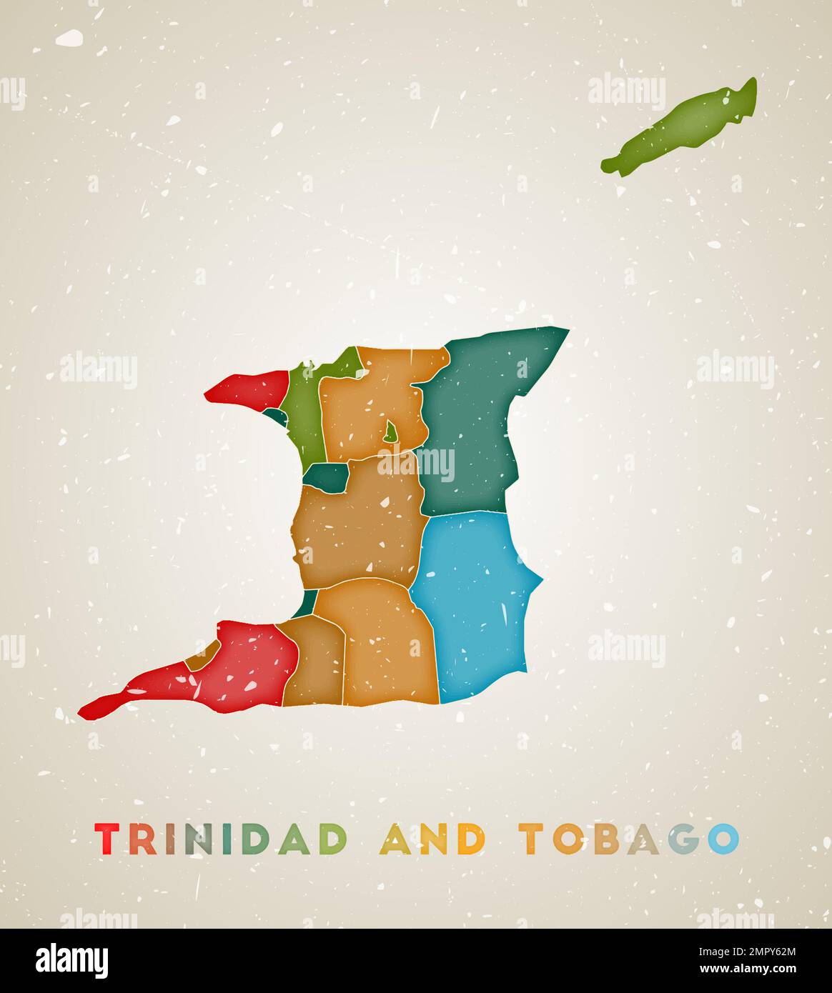 Trinidad and Tobago map. Country poster with colored regions. Old ...