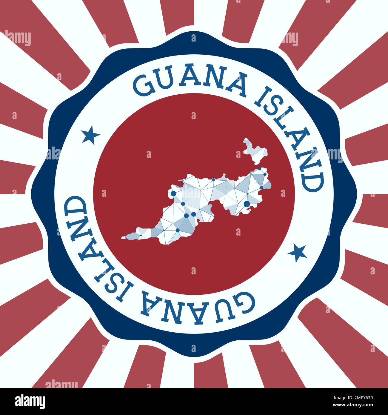 Guam Island Badge. Round logo of island with triangular mesh map and ...