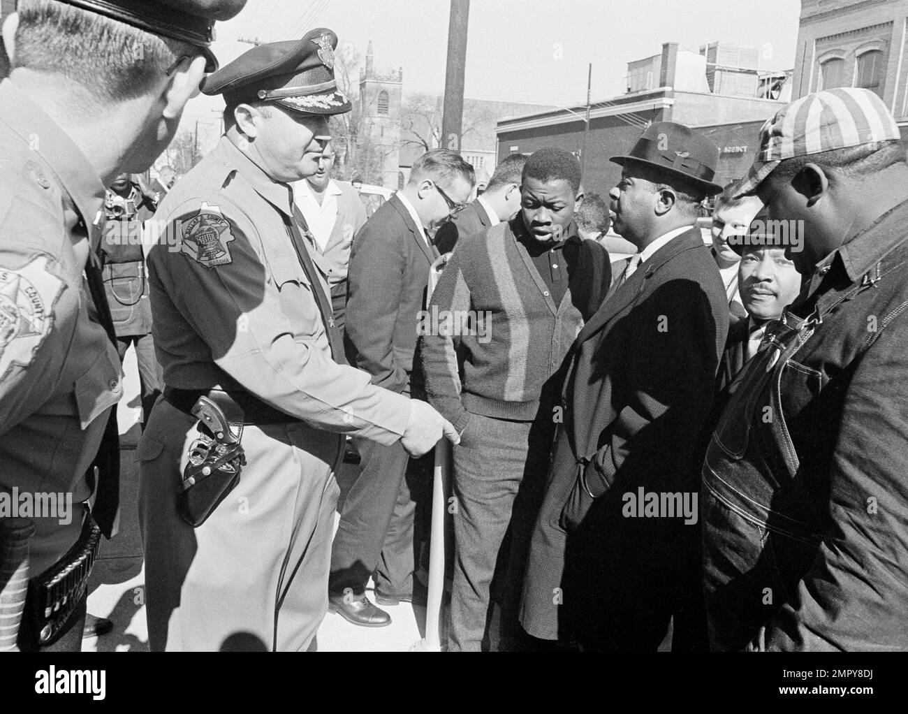 Civil rights leaders Dr. Martin Luther King Jr. right, facing camera ...