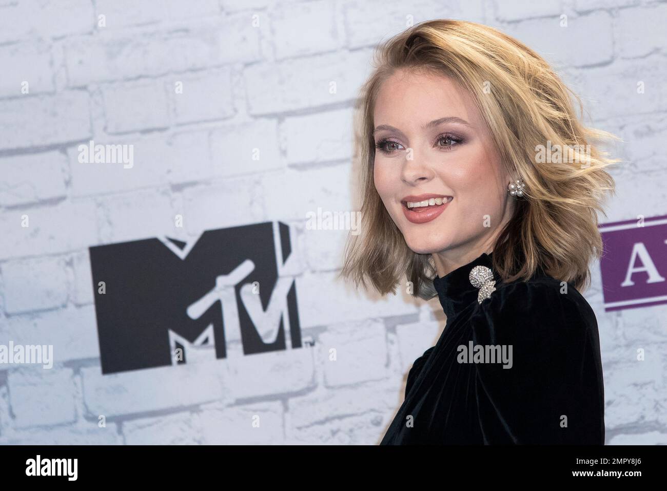 Singer Zara Larsson poses for photographers backstage at the MTV ...