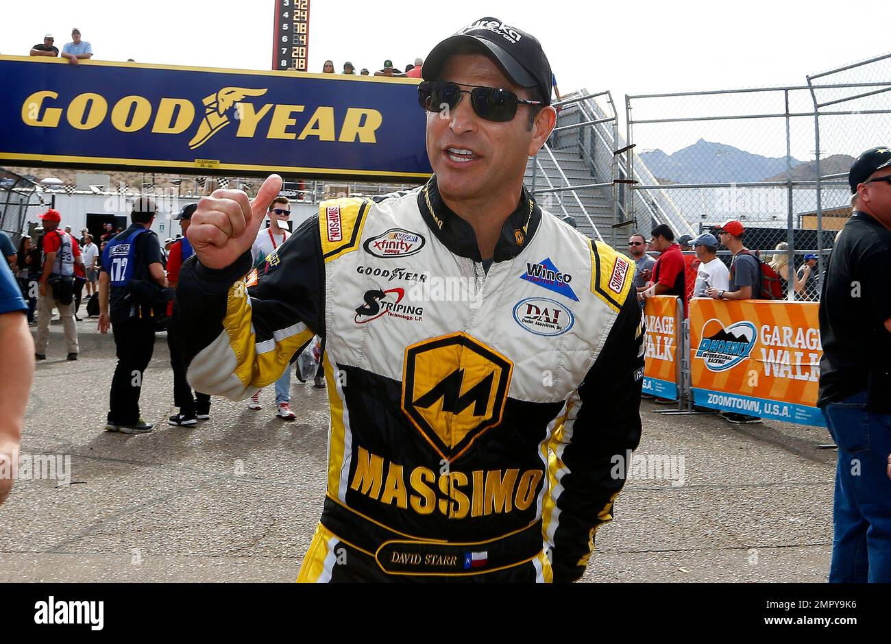 David Starr gives a thumbs up to fans prior to a NASCAR Cup Series auto race at Phoenix ...