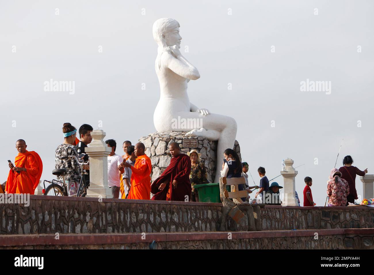 In this Sunday, Nov. 12, 2017, photo, tourists visit Kep Siren Statue ...