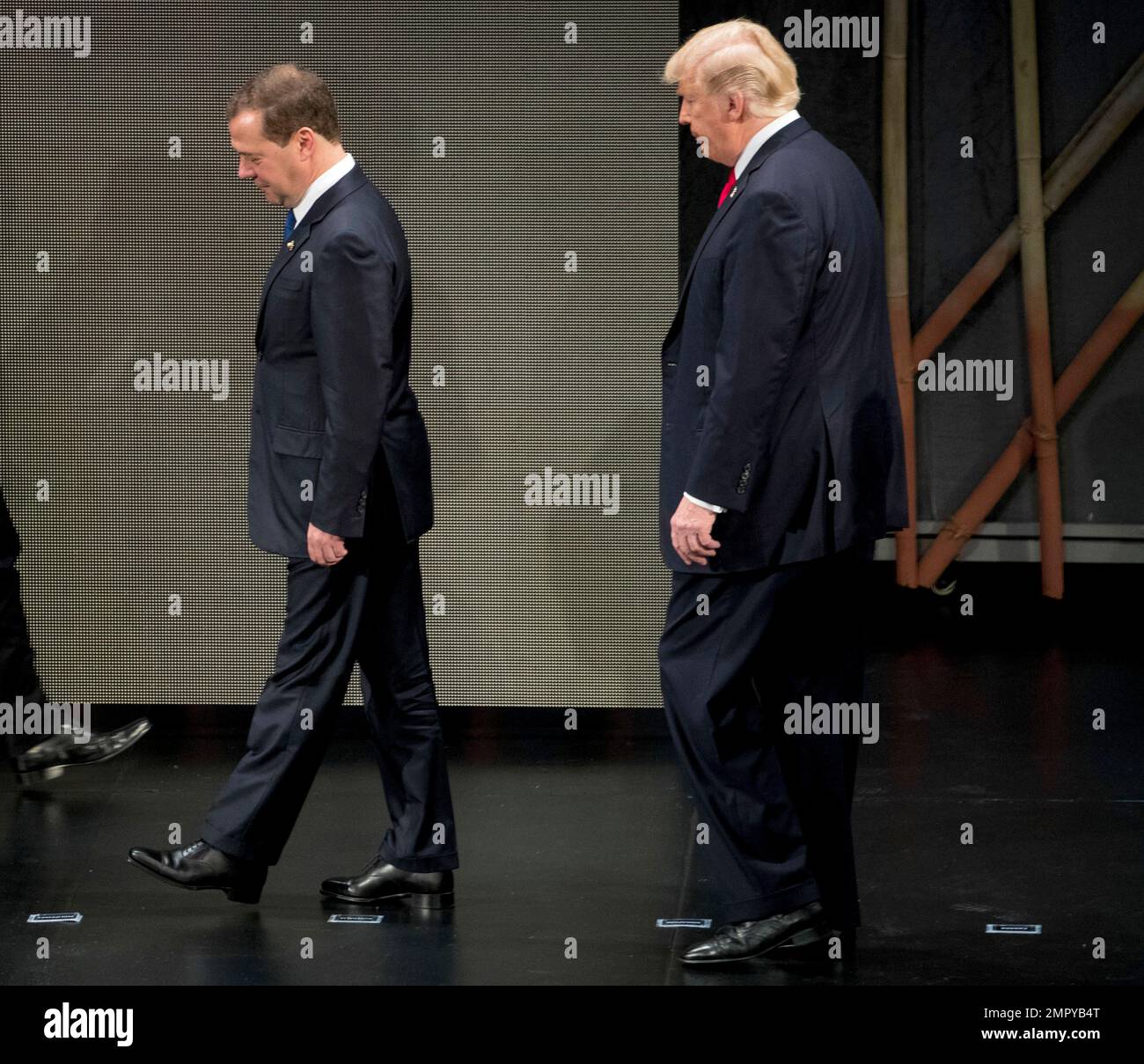 Russian Prime Minister Dmitry Medvedev, left, and U.S. President Donald ...