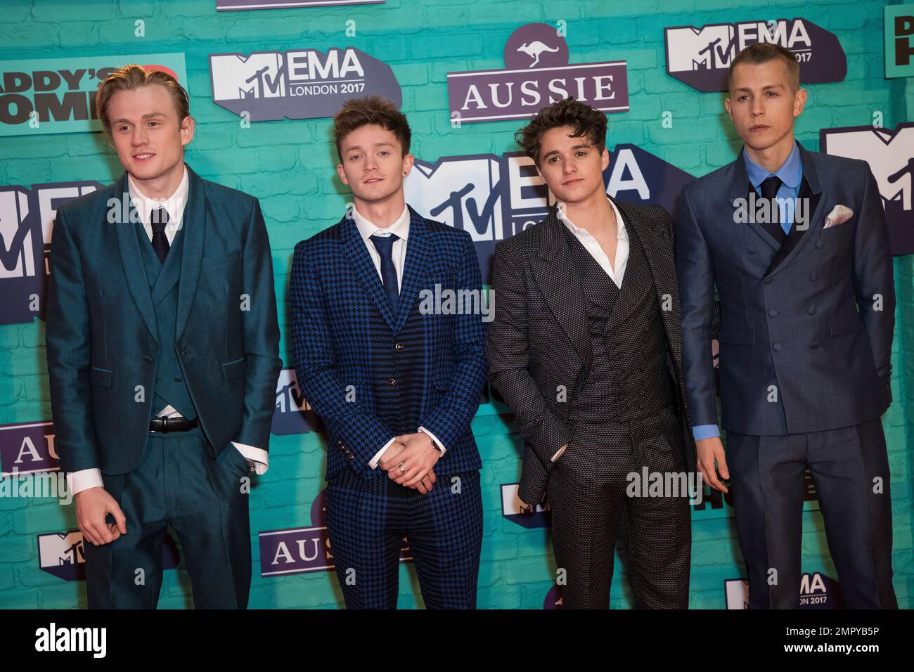 Tristan Evans, Connor Ball, Bradley Simpson and James McVey of The Vamps pose for photographers ...