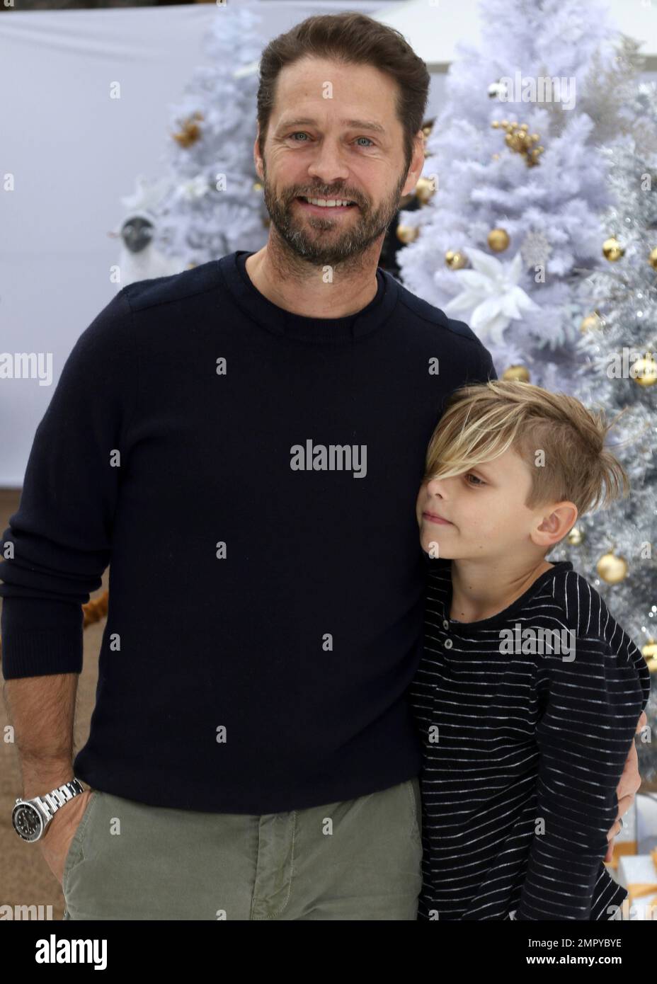 Jason Priestley, left, and his son Dashiell Orson Priestley arrive at ...