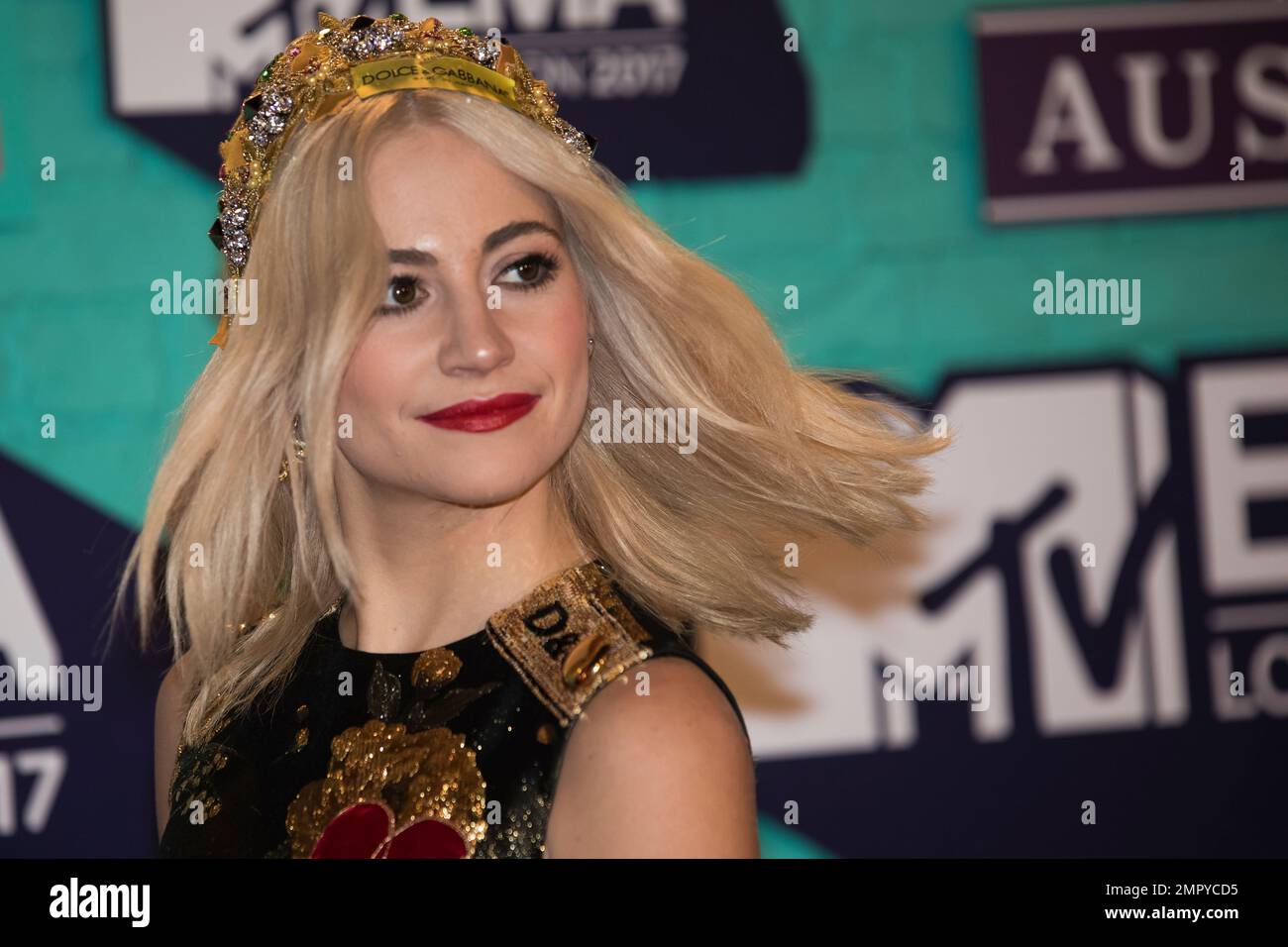 Singer Pixie Lott poses for photographers upon arrival at the MTV ...