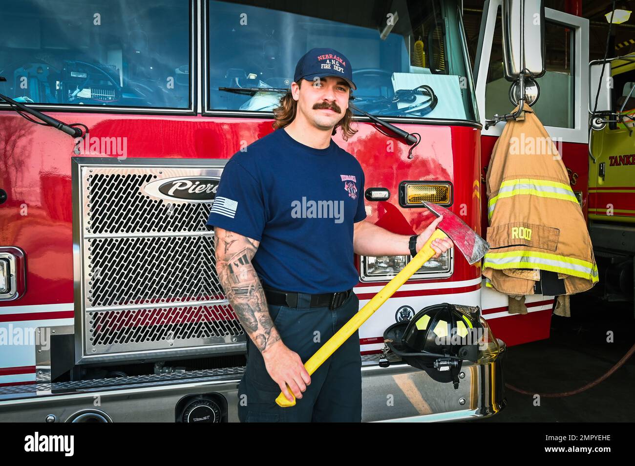 Jesse Rood, firefighter with the Nebraska Air Guard Fire Department ...